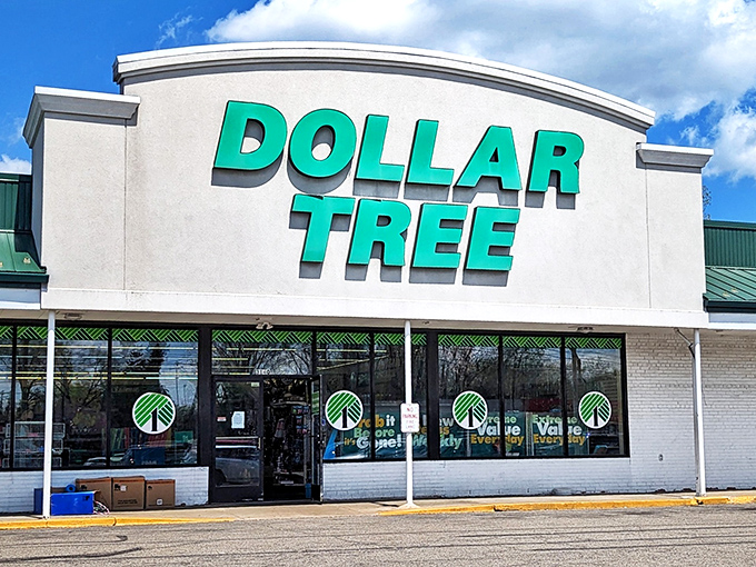 The emerald beacon of bargain hunters everywhere! Dollar Tree's iconic storefront promises treasure hunting without the need for a metal detector or pirate map. 