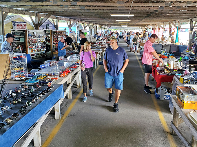 The main corridor at Webster's flea market feels like Main Street in a town where treasure hunting is the official sport.