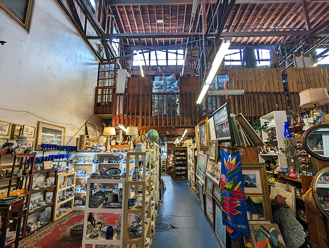 Treasure hunters paradise! Long aisles flanked by wooden shelves create the perfect labyrinth for discovering forgotten gems and memories waiting to be reclaimed.