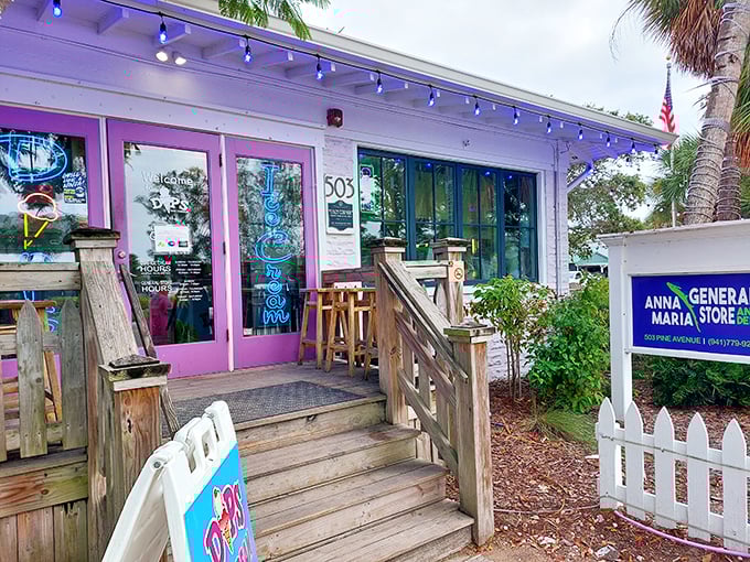 Those pink doors aren't just an entrance to a store &ndash; they're a portal to sandwich paradise. The charming exterior promises island treasures within. 