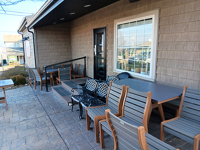 Rebecca's Bistro welcomes you with outdoor seating that whispers "slow down and savor life" in rural Ohio charm.