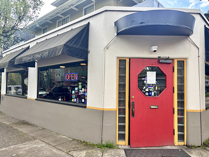 The unassuming blue door of Stepping Stone Cafe beckons like a secret portal to breakfast nirvana. Portland's hidden gems often come in modest packages.