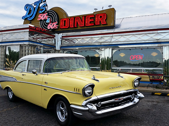 Time travel comes with chrome trim and neon lights at DJ's 50's & 60's Diner, where that gleaming yellow Chevy isn't just decoration&mdash;it's your first clue you've arrived somewhere special.