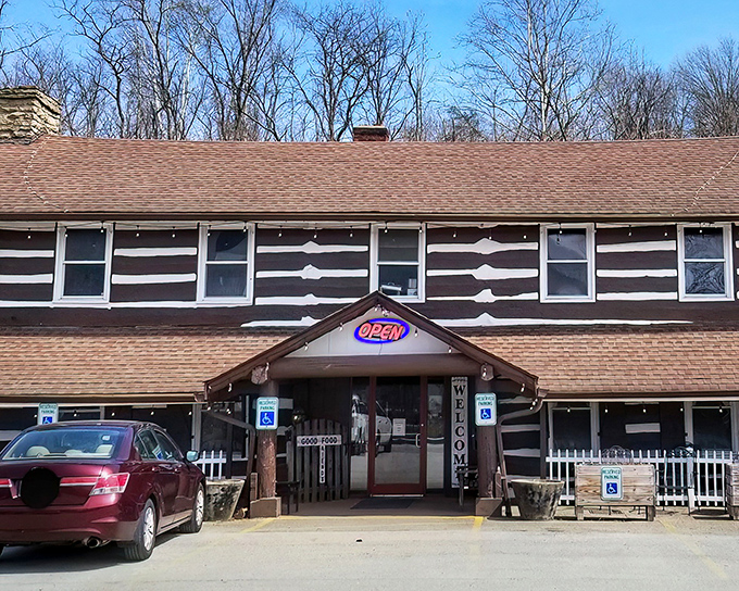 The Log Cabin Inn's exterior is exactly what Kentucky comfort food deserves&mdash;authentic log construction that promises zero pretension and maximum flavor.