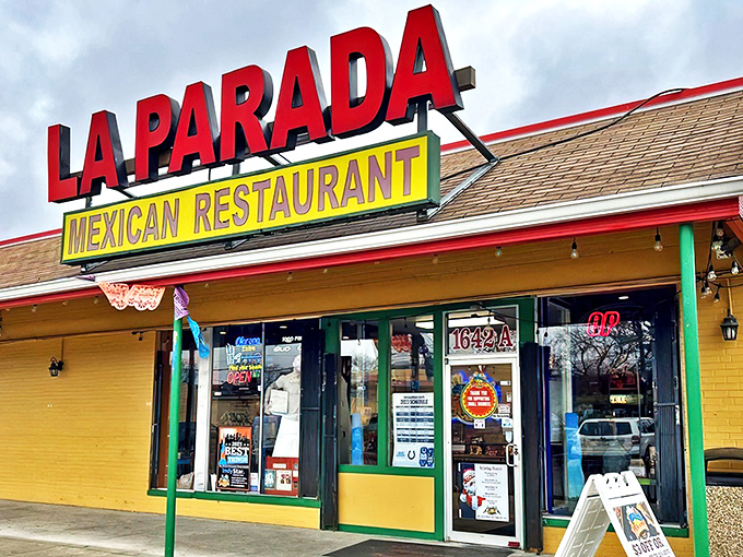 La Parada's vibrant yellow exterior isn't just a building—it's a beacon of culinary promise for burrito pilgrims across Indiana.