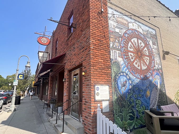 The line forms early outside Union Woodshop, where the yellow "BOURBON AND COCKTAILS" and "SMOKED MEATS" signs promise delicious things to those patient enough to wait.