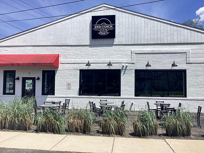 The unassuming white brick exterior of Red Coach Donuts in Stevensville hides a treasure trove of sugary delights waiting inside.