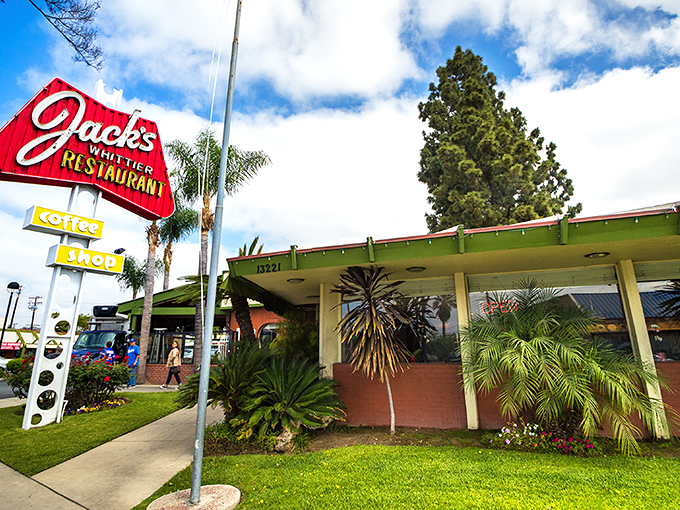 That iconic red sign has been calling hungry Californians home for decades. Jack's Whittier Restaurant stands as a beacon of comfort food excellence.