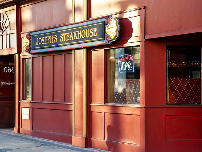 The unassuming brick fa&ccedil;ade of Joseph's Steakhouse hides culinary greatness like Clark Kent's glasses hide Superman. Classic signage promises old-school excellence.