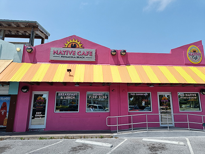 The hot pink facade of Native Cafe isn't just a building&mdash;it's a mood statement that screams "vacation calories don't count!"