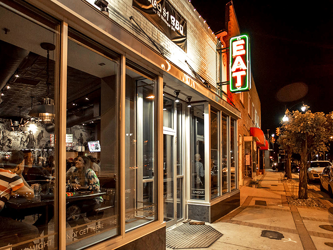The inviting exterior of Texas Jack's Barbecue beckons with its vintage-style neon sign&mdash;like a beacon of smoky salvation on Arlington's Washington Boulevard.