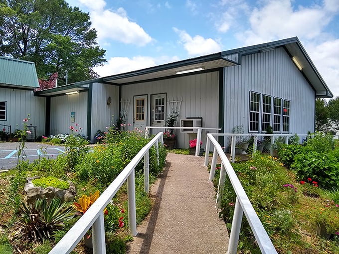A garden path to paradise! The unassuming exterior of Martin Greer's Candies hides a wonderland of sweetness that awaits beyond those flower-lined walkways.