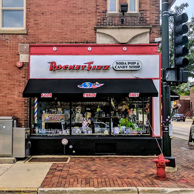 The red and white storefront of Rocket Fizz stands like a beacon of sweetness on St. Charles' brick-lined streets, promising sugary salvation to the glucose-deprived.
