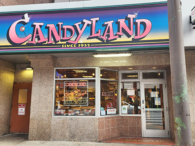 The iconic Candyland storefront beckons with its rainbow-hued sign &ndash; a portal to childhood that's been tempting Minneapolis sweet tooths since 1932.