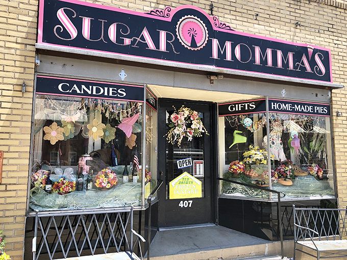 The pink and black storefront of Sugar Momma's beckons like a beacon of sweetness on Hermann's historic East 1st Street, promising sugary treasures within.