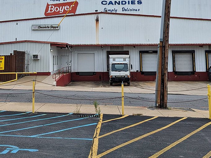 The unassuming exterior of Boyer Candy Company&mdash;proof that the most magical places don't always wear fancy outfits. Sweet treasures await inside!