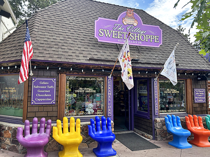 Those colorful hand-shaped chairs aren't just for sitting&mdash;they're your first clue that adulthood's rules about "not playing with your food" don't apply here.