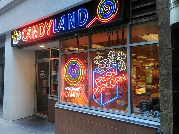 The iconic Candyland storefront beckons with its rainbow-hued sign &ndash; a portal to childhood that's been tempting Minneapolis sweet tooths since 1932.