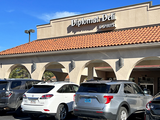 The unassuming exterior of Diplomat Deli in Vestavia Hills hides culinary treasures within. That terracotta roof isn't compensating for anything—the sandwiches speak for themselves.