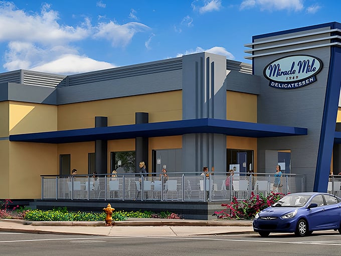 Architectural eye candy! Miracle Mile Deli's modern exterior blends sleek design with classic deli charm, inviting hungry Phoenicians to step into sandwich paradise.