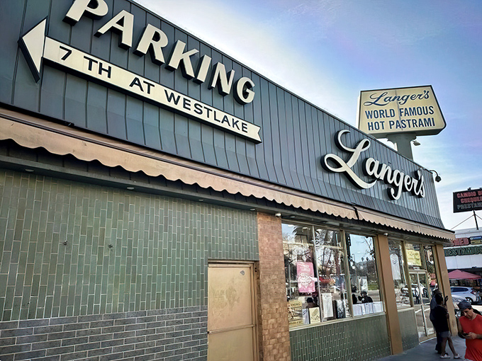 The iconic Langer's sign beckons like a lighthouse for the sandwich-starved. This unassuming exterior houses culinary treasures that have stood the test of time.