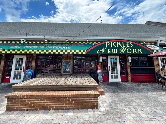 The iconic green and red awning of Pickles beckons like a New York mirage in the Florida sunshine. A delicious portal to another world.