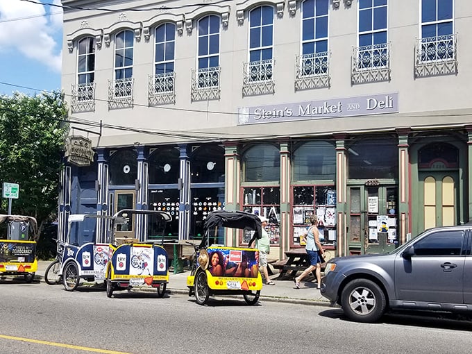Stein's Market & Deli stands proudly on Magazine Street, a New York-style sanctuary in the heart of New Orleans. Those pedicabs know where the good stuff is!