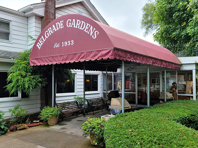 The iconic burgundy awning welcomes hungry pilgrims to Belgrade Gardens, where Barberton's fried chicken legacy has been sizzling since 1933.