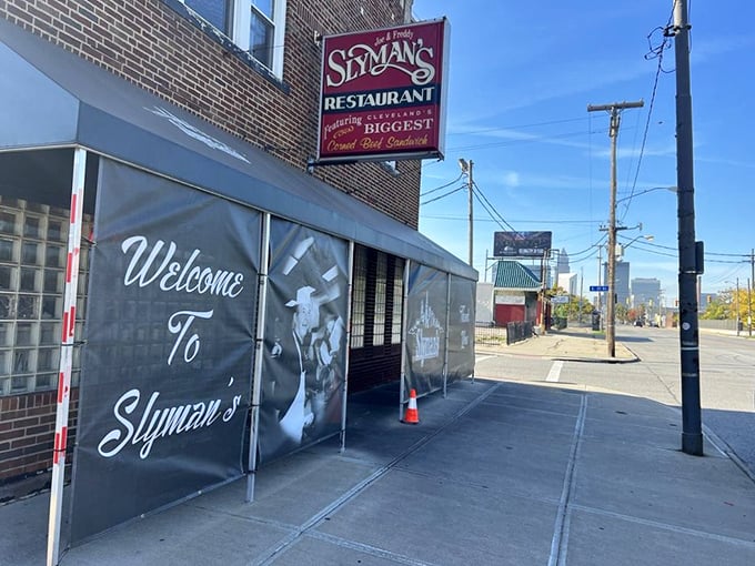 The iconic red sign beckons like a lighthouse for sandwich lovers. Cleveland's corned beef cathedral stands ready to welcome hungry pilgrims.
