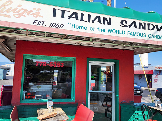 The iconic red and green exterior of Luigi's screams "authentic Italian joint" with all the subtlety of an enthusiastic nonna inviting you to mangia!