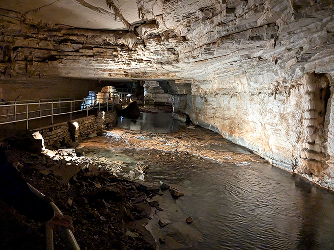 Nature's own light show illuminates this underground cathedral, where stalactites and stalagmites have been playing the world's slowest game of tag for millennia.