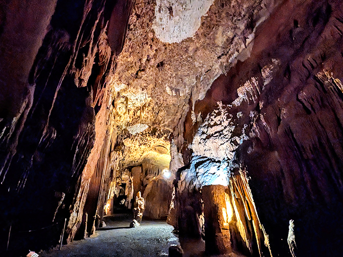 Nature's own cathedral of stone, where amber-hued formations create an otherworldly landscape that's been mesmerizing visitors for centuries.