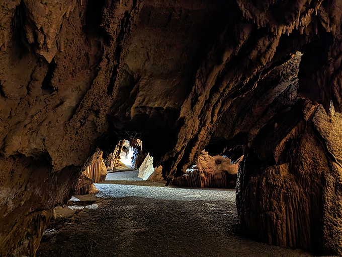 Nature's own cathedral of stone, where amber-hued formations create an otherworldly landscape that's been mesmerizing visitors for centuries.