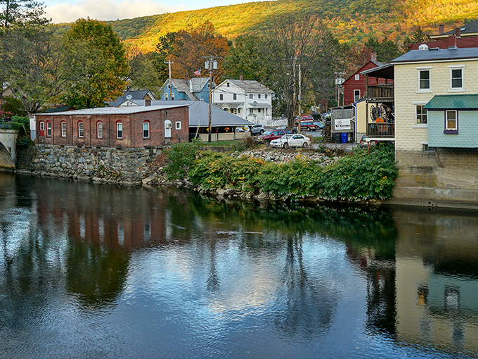 Mirror, mirror on the river&mdash;Shelburne Falls creates perfect reflections that make you wonder which side is more beautiful.