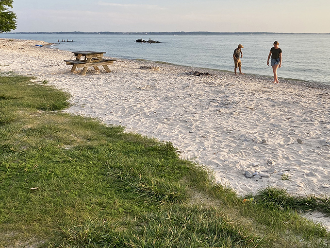 The perfect marriage of land and lake &ndash; smooth stones stretching toward Lake Erie's horizon while visitors stroll along nature's masterpiece of polished pebbles.