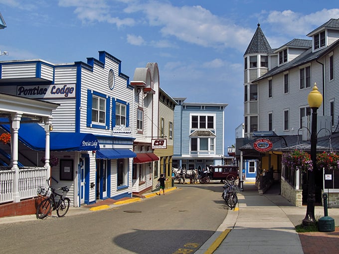 Main Street on Mackinac Island looks like a movie set, but it's gloriously real&mdash;complete with Victorian charm and not a single car in sight.