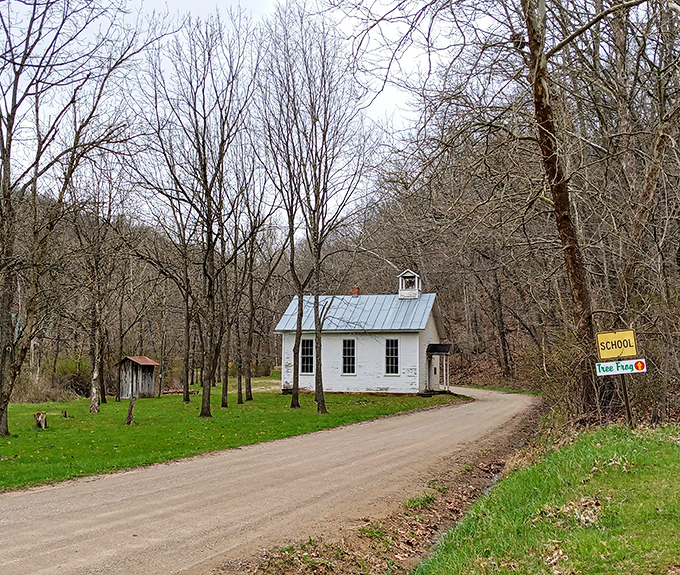 A historic one-room schoolhouse stands sentinel along the byway, whispering stories of simpler educational times amid Ohio's serene landscape.