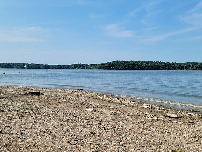 This is paradise! East Fork's golden beach curves like nature's smile against Harsha Lake's blue canvas, proving Ohio can indeed do "coastal vibes" without the coastal price tag.