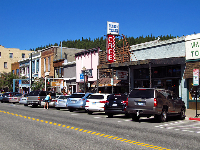 Truckee's autumn splendor on full display, where golden aspens frame historic buildings like nature's own Instagram filter.