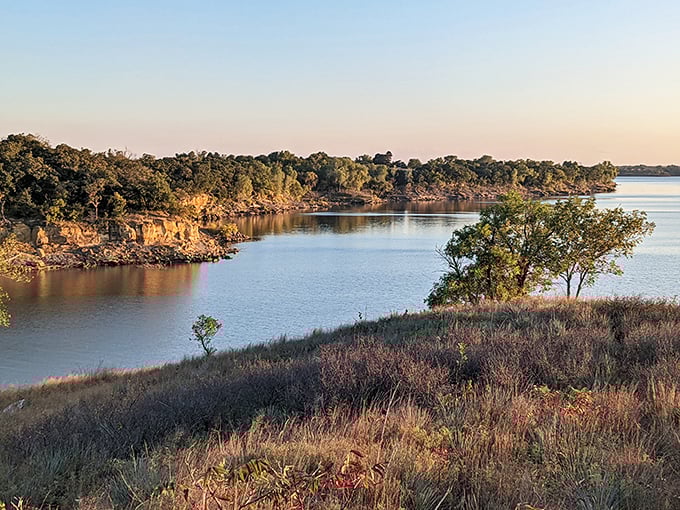 Where prairie meets paradise: Dakota sandstone bluffs rise dramatically above Kanopolis Lake, creating a landscape that feels more Colorado than Kansas.