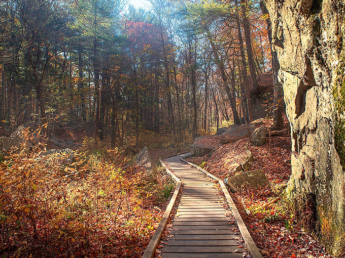 Nature's own grand canyon in miniature, where towering granite walls create a dramatic corridor that makes you feel wonderfully small in the best possible way.
