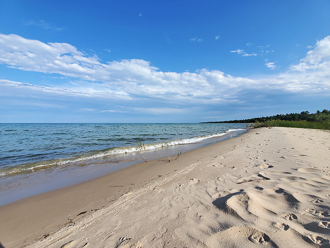 Where the horizon meets possibility. Negwegon's pristine shoreline stretches for miles, offering the rare luxury of solitude along Lake Huron's crystal waters.