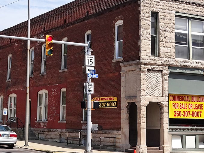 Downtown Wabash looks like Main Street USA got a modern makeover while keeping its vintage soul intact. That blue scooter says it all: life moves at a different pace here.