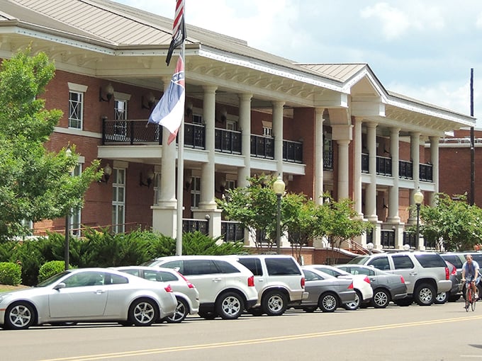 Oxford's downtown square from above &ndash; where Southern charm meets intellectual energy in a perfect small-town symphony.