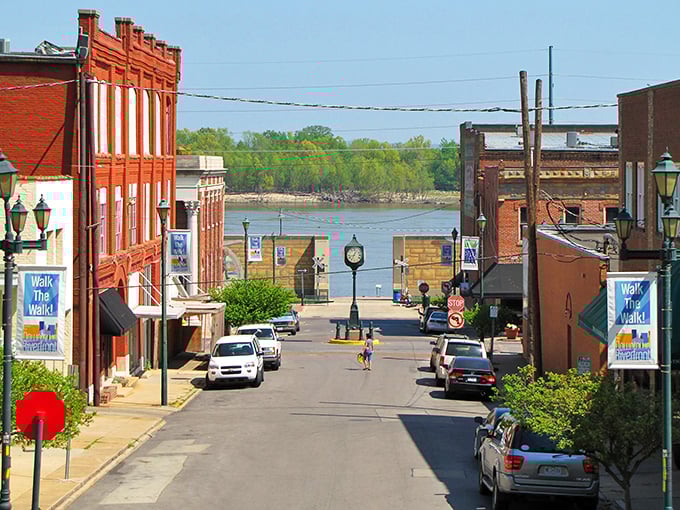 Downtown Cape Girardeau slopes gently toward the Mississippi, where historic brick buildings stand sentinel over the mighty river that shaped this charming town.
