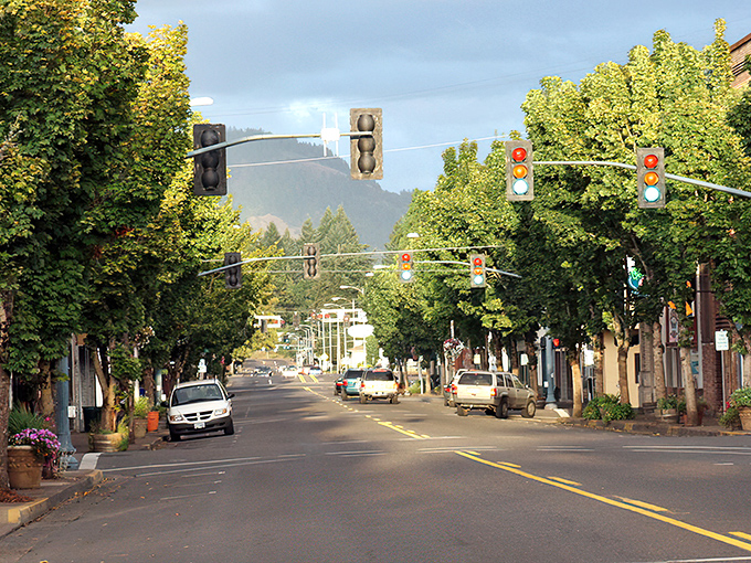 The historic Cottage Grove Hotel sign stands sentinel over Main Street, a reminder that some of the best small-town treasures don't need neon to shine.