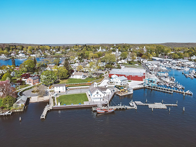 A bird's-eye view of Essex that makes you wonder if Norman Rockwell and a maritime artist collaborated on designing the perfect New England town.