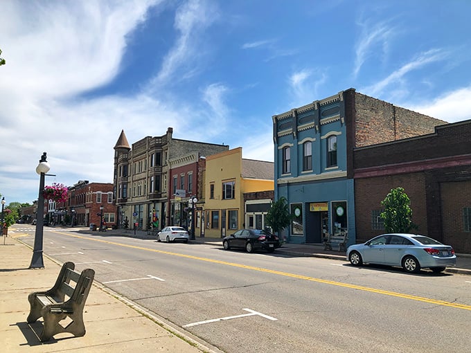Historic storefronts standing shoulder to shoulder like old friends, Menominee's main street whispers stories of its lumber boom days.