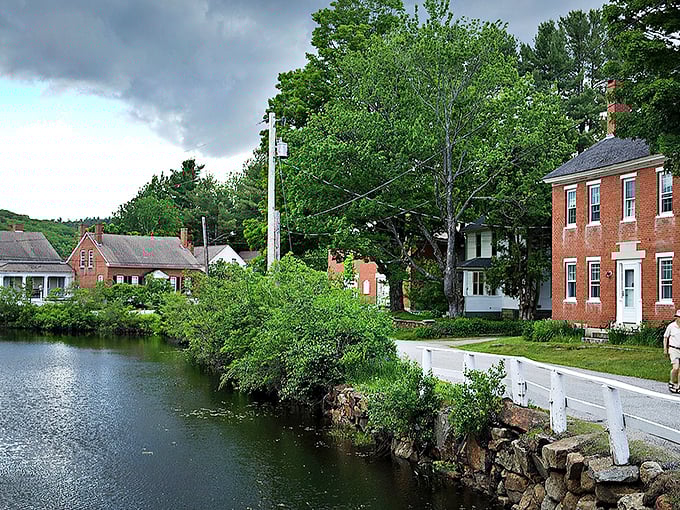 Brick buildings reflected in still waters &ndash; Harrisville's historic district looks like New England decided to show off for a magazine cover shoot.