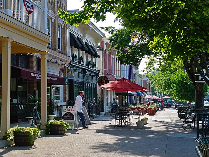 Broadway Street's colorful awnings and historic storefronts create the perfect backdrop for afternoon people-watching. Small-town charm with big personality.